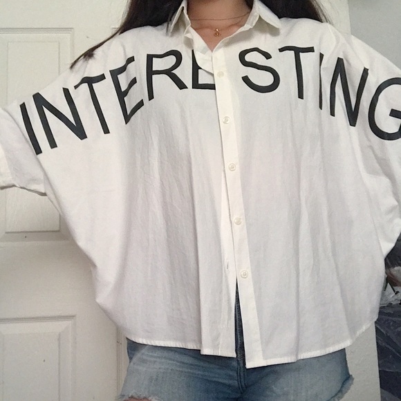 Zara | Tops | Oversized Graphic Button Up | Poshmark
